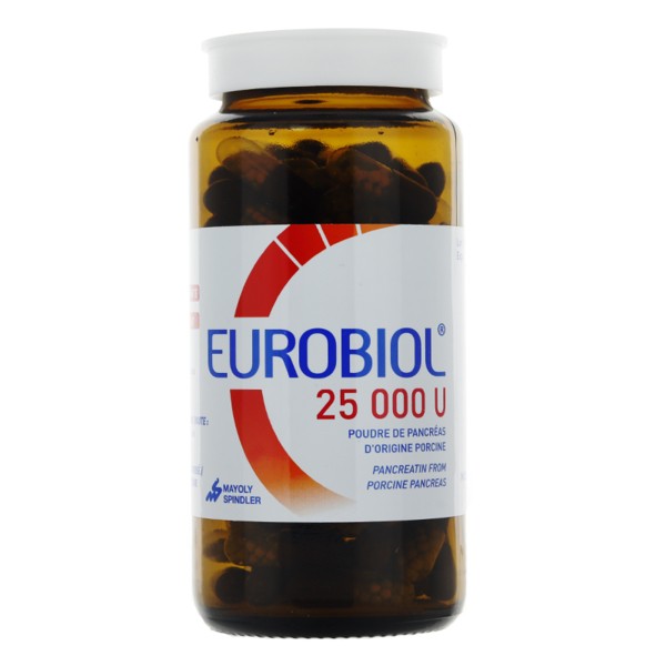 Eurobiol 25000 U 100 gélules - Médicament de l'insuffisance pancréatique