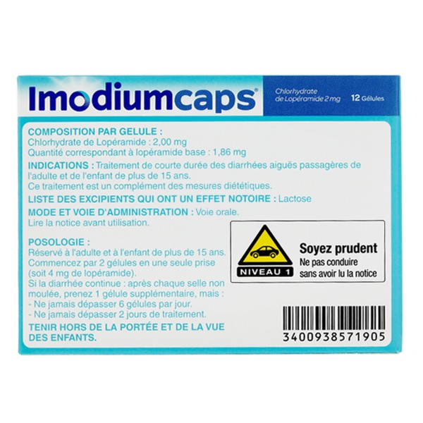 ImodiumCaps 12 gélules Lopéramide 2mg - Médicament Anti diarrhéique
