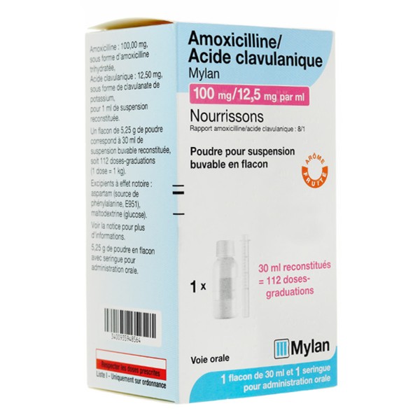 Amoxicilline Acide clavulanique 100mg/12,5mg de Mylan