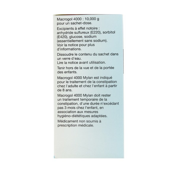 Macrogol 4000 Mylan 20 sachets contre la constipation - Laxatif osmotique