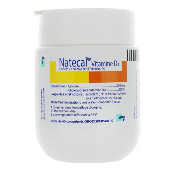 Natecal vitamine D3 600 mg 400 UI comprimés orodispersibles - Calcium