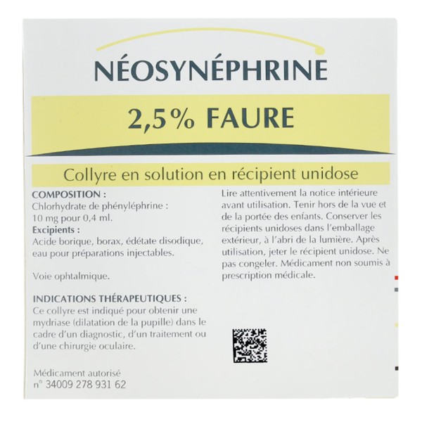 Neosynephrine 2,5% collyre en unidoses - Dilatation des pupilles