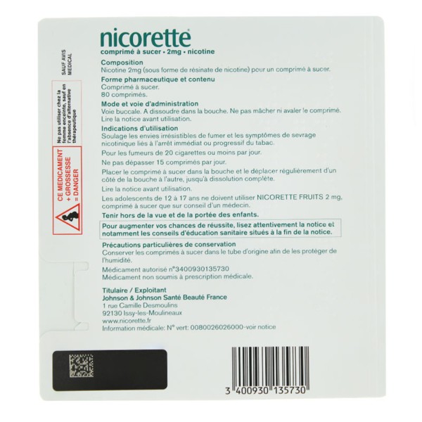 Nicorette 2 mg comprimés à sucer Fruits - Nicotine - Sevrage tabagique