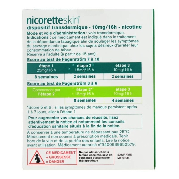 Nicorette Skin 10 mg/16 h patch de nicotine anti tabac - Arrêt cigarette