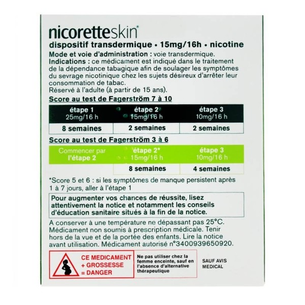 NicoretteSkin 15 mg / 16 h Patch nicotine sevrage tabagique - Arrêt tabac