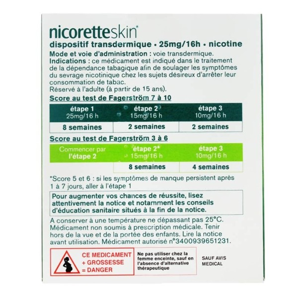 NicoretteSkin 25 mg/16 h Patch nicotine, sevrage tabagique - Arrêt tabac
