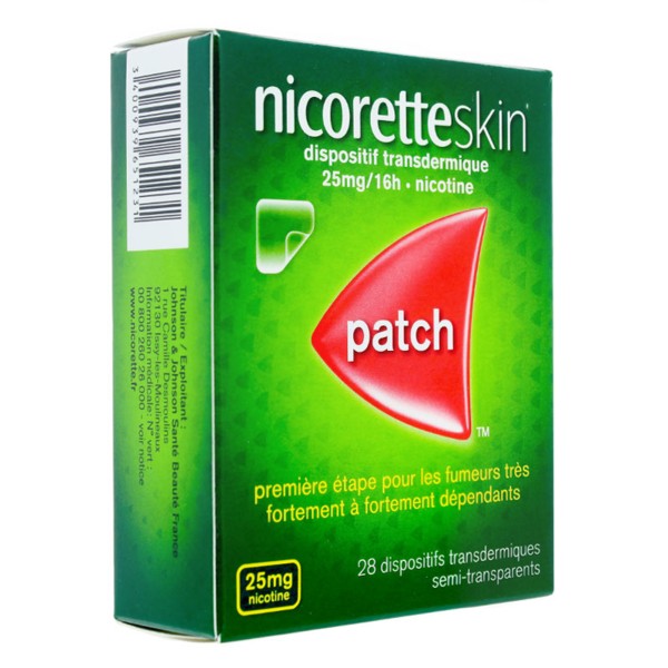 NicoretteSkin 25 mg/16 h Patch nicotine, sevrage tabagique - Arrêt tabac