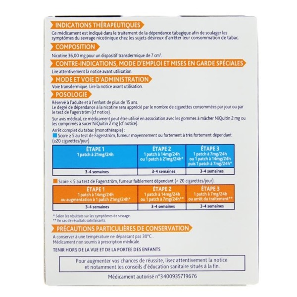 Niquitin 7 mg /24 h Patch anti tabac pour le sevrage tabagique