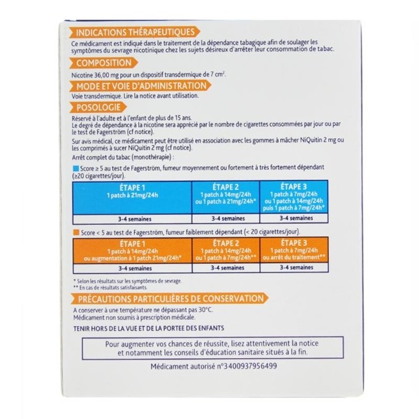 Niquitin 7mg / 24h Patch anti tabac pour le sevrage tabagique
