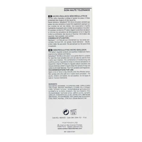 Noreva Sebodiane DS micro-émulsion séborégulatrice - Dermite, squames