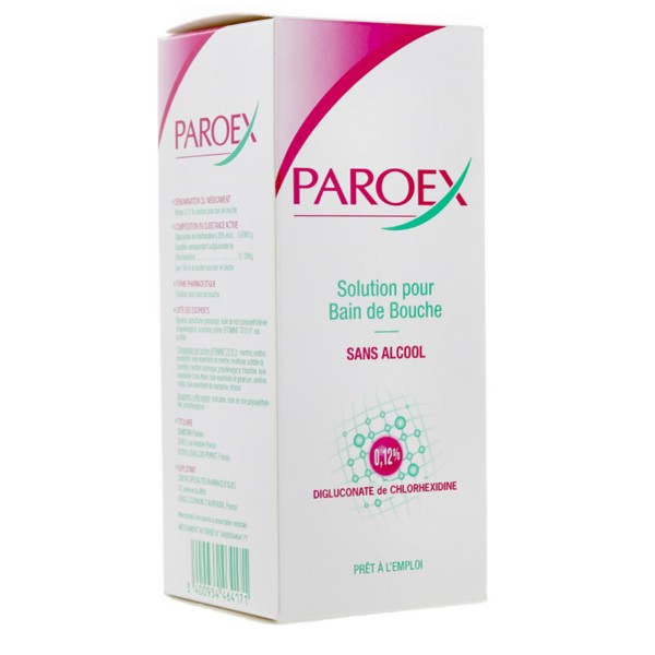 Paroex sans alcool bain de bouche antiseptique - Gingivite, aphtes, abcès