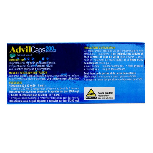AdvilCaps 200 mg 16 capsules molles d'Ibuprofène - Douleurs et fièvre