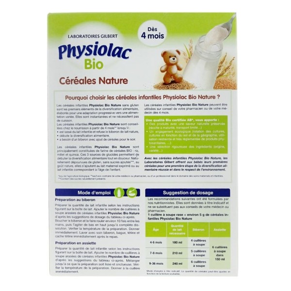 Physiolac Bio Céréales sans gluten 200 g - Diversification alimentaire