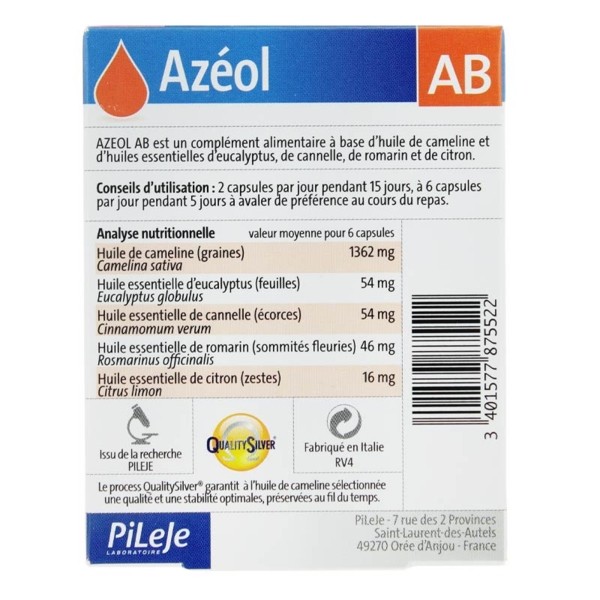 Pileje Azéol AB 30 capsules - Voies respiratoires, pathologies ORL