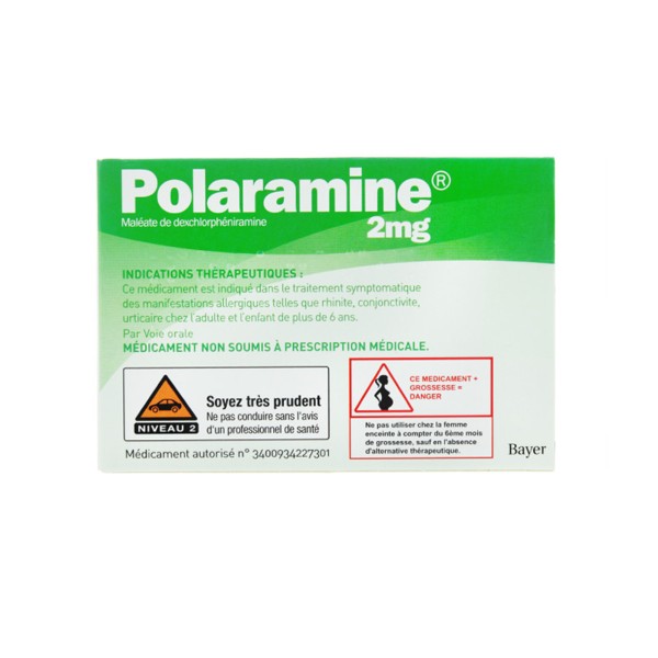 Polaramine 2 mg 20 comprimés pour allergie - Antihistaminique, urticaire