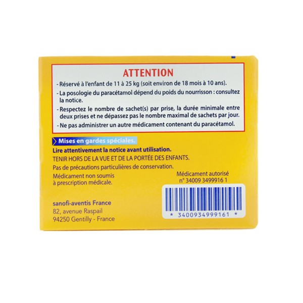 Doliprane 200 mg 12 sachets poudre - Paracétamol - Douleur chez l'enfant