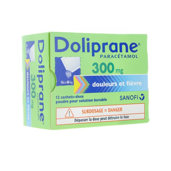 Doliprane 300 mg de paracetamol 12 sachets poudre - Douleurs et fièvre