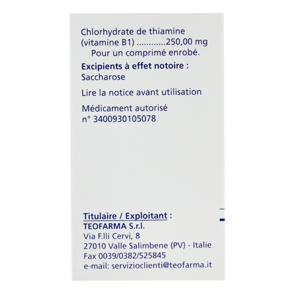 Bénerva 250 mg boite de 20 comprimés - Carence en vitamine B1 - Sevrage
