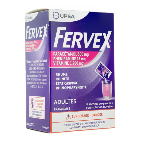 Fervex Etat grippal Adulte boite de 8 sachets goût framboise