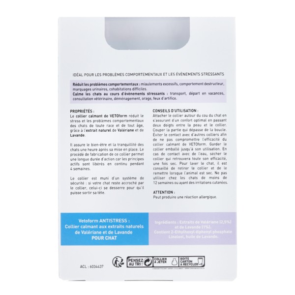 Vetoform - Collier anti stress chat - Actif en 1 heure