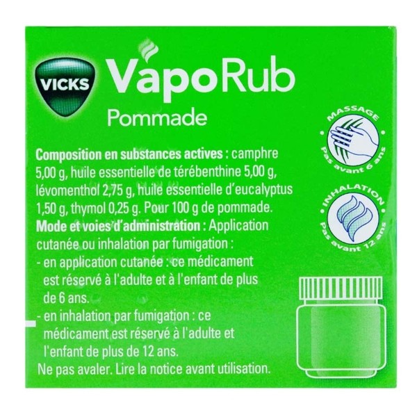 Vicks Vaporub pommade pour rhume, toux - Inhalation, baume pectoral